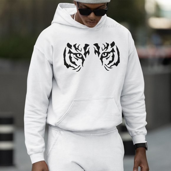 Shirts | Snow Tiger Eyes White Fleece Pullover Hoodie | Poshmark